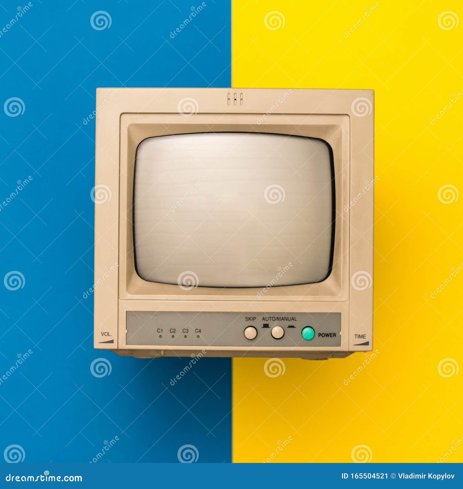 Retro TV on Yellow and Blue Background. Vintage Electronics. Stock ...