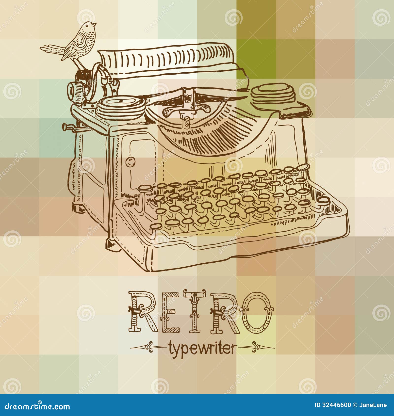 Retro Typewriter Desk. Top View Retro Typewriter Office Desk. Writers ...