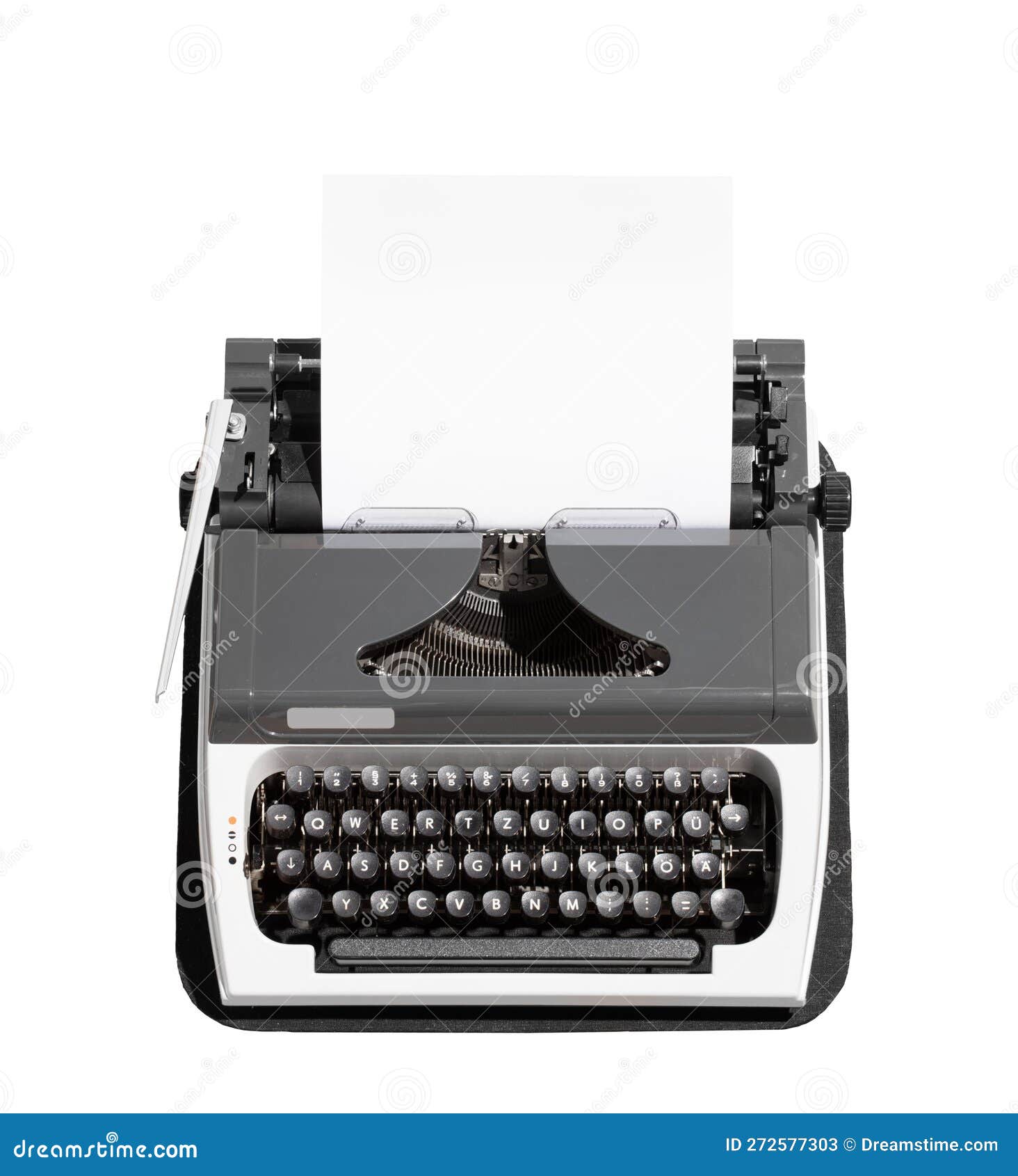 Retro Typewriter with Empty Page. Isolated on White Stock Image - Image ...