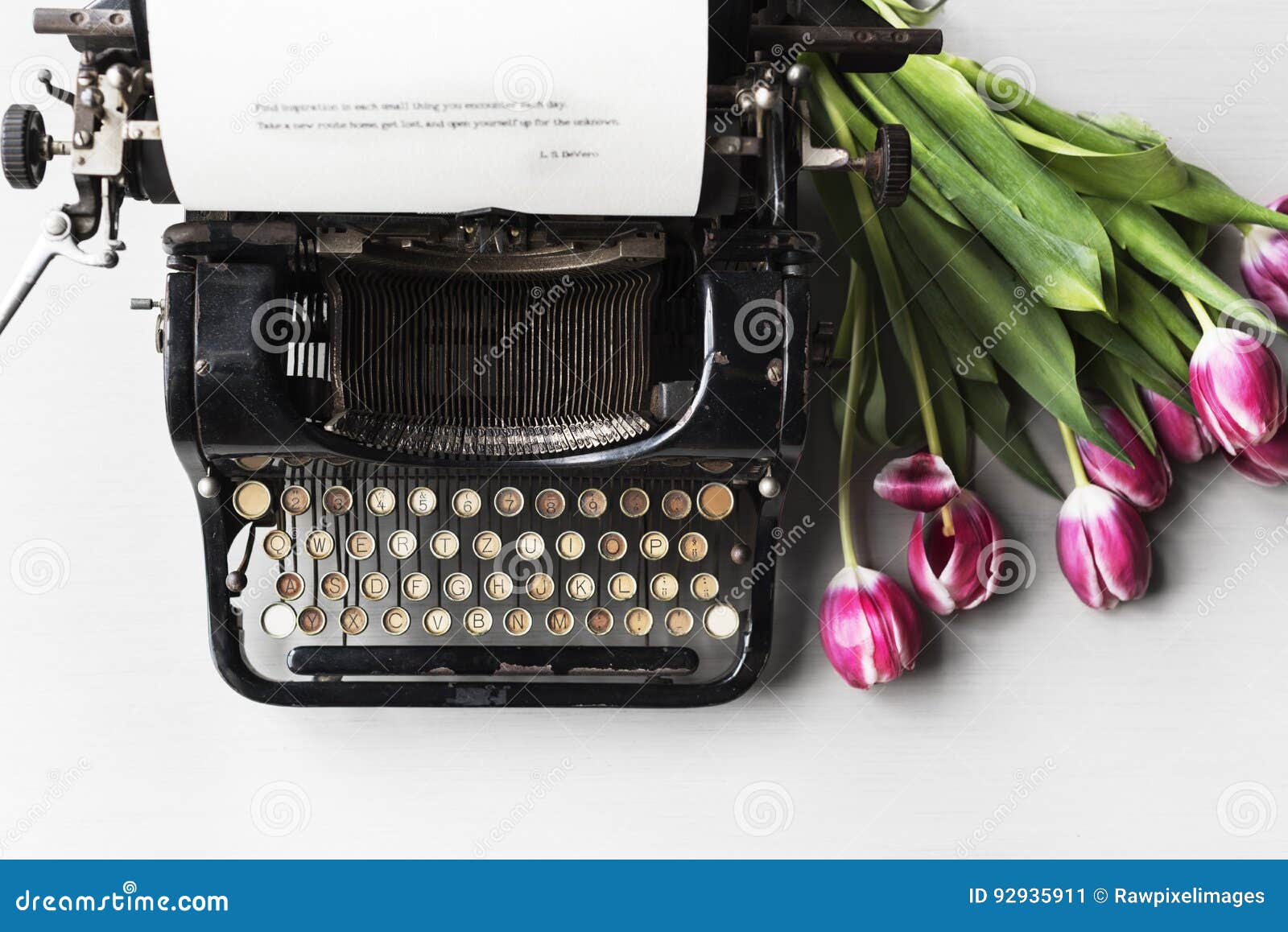 Retro Typewriter Machine Old Style by Tulips Flower Stock Image - Image ...