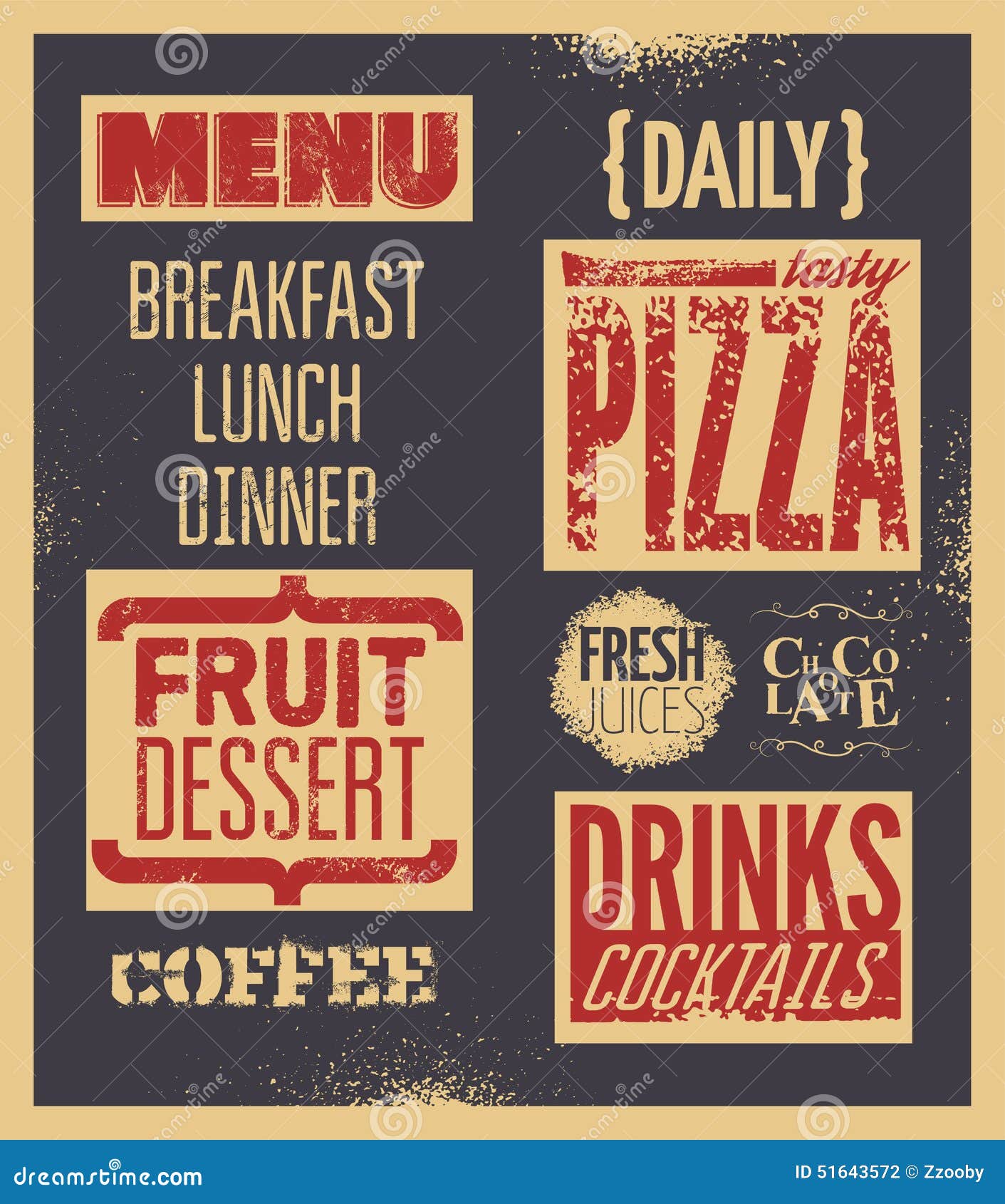 Retro Typographic Restaurant Menu Design. Vector Illustration ...