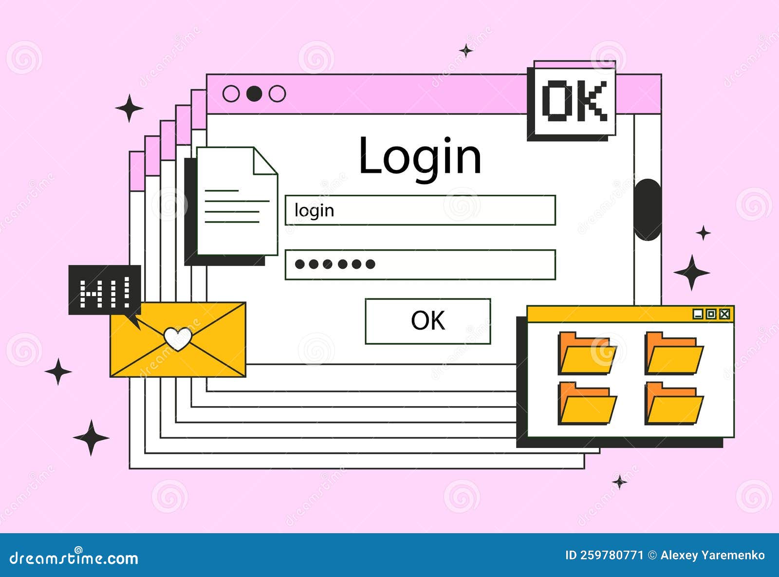 Retro UI and UX design stock vector. Illustration of rainbow - 259780771