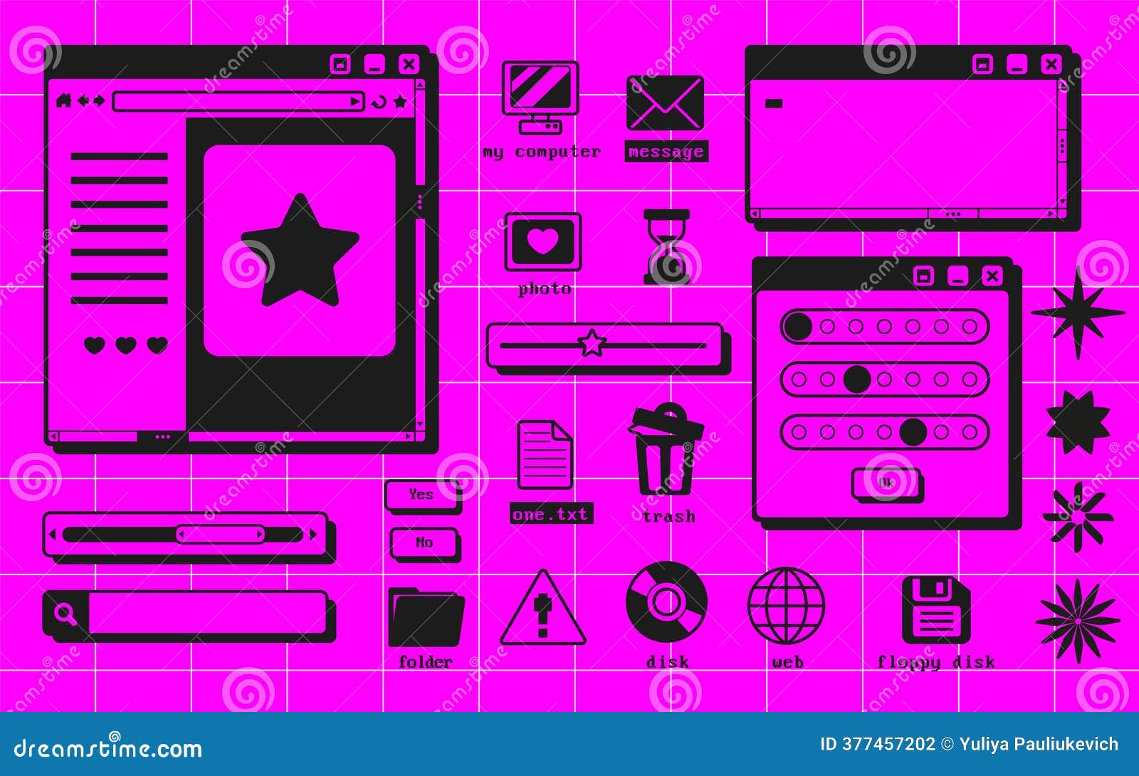 Retro User Interface Elements In Vaporwave Aesthetic, 90s, 00s Style ...