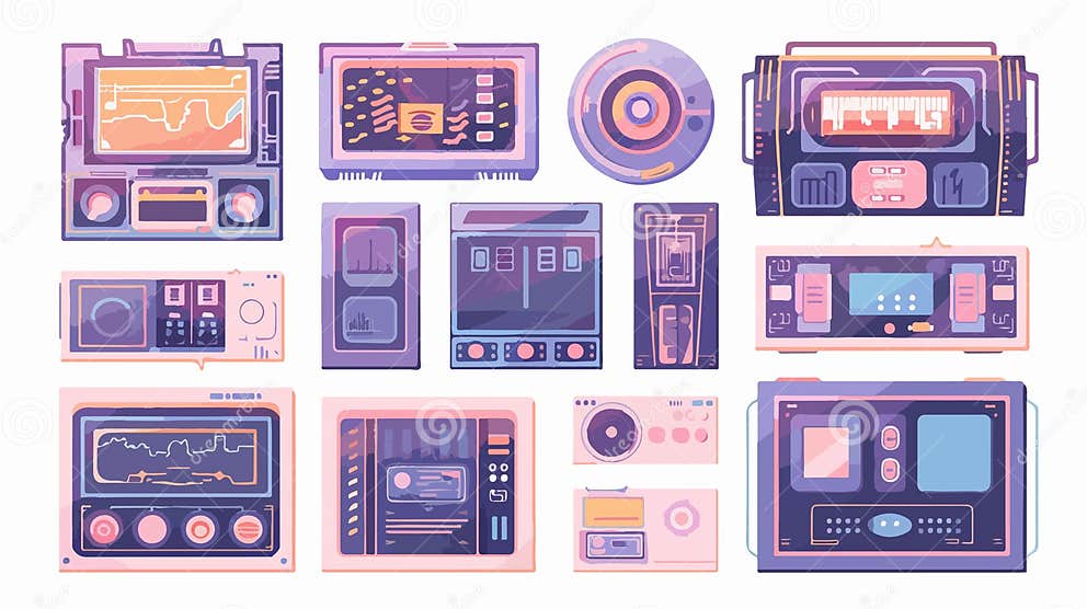 Retro User Interface Elements in Vaporwave Aesthetic Stock Vector - Illustration of user ...