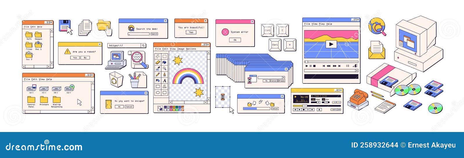Retro User Interface Elements in Vaporwave Aesthetic, 90s, 00s Style ... Retro User Interface Elements in Vaporwave Aesthetic, 90s, 00s Style ...
