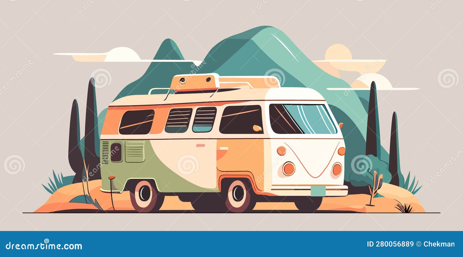 Retro Van in Nature. Camping Van in the Mountains Stock Vector ...