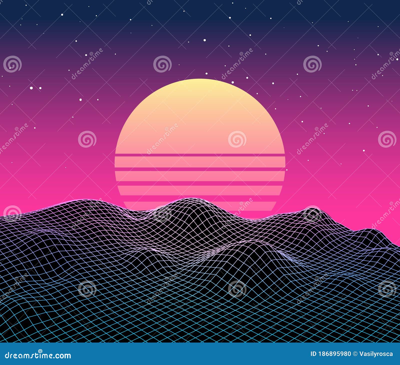 Retro Vaporwave Backgroud Future Landscape 80s Aesthetic Laser ...