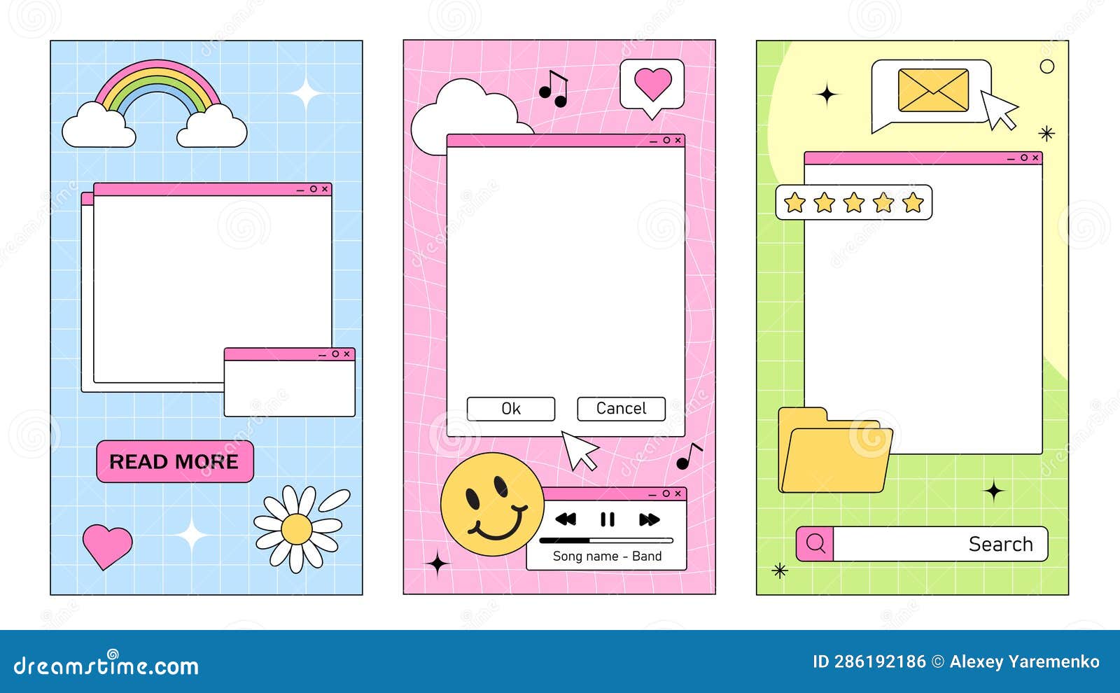 Retro Vaporwave Banners Vector Set Stock Vector - Illustration of ...