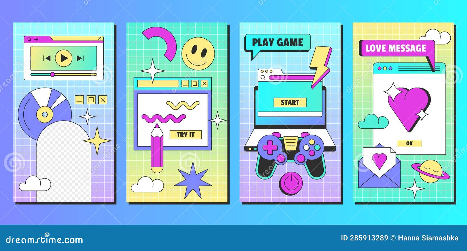 Retro Vaporwave Post or Stories Template in Y2k Style Stock ... Retro Vaporwave Post or Stories Template in Y2k Style Stock ...