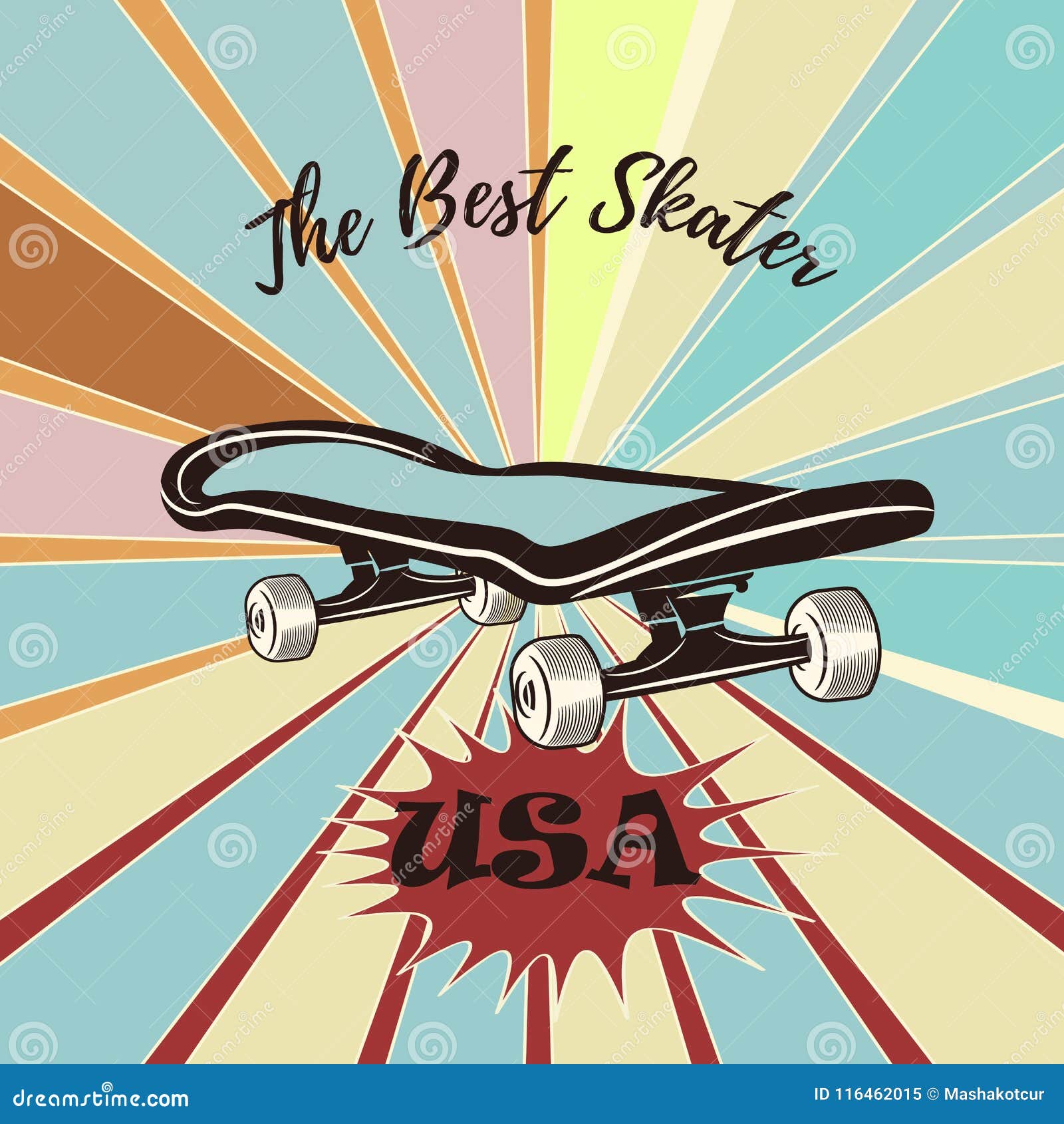 Retro Vector Illustration with Skateboard Best Skater Stock Vector ...