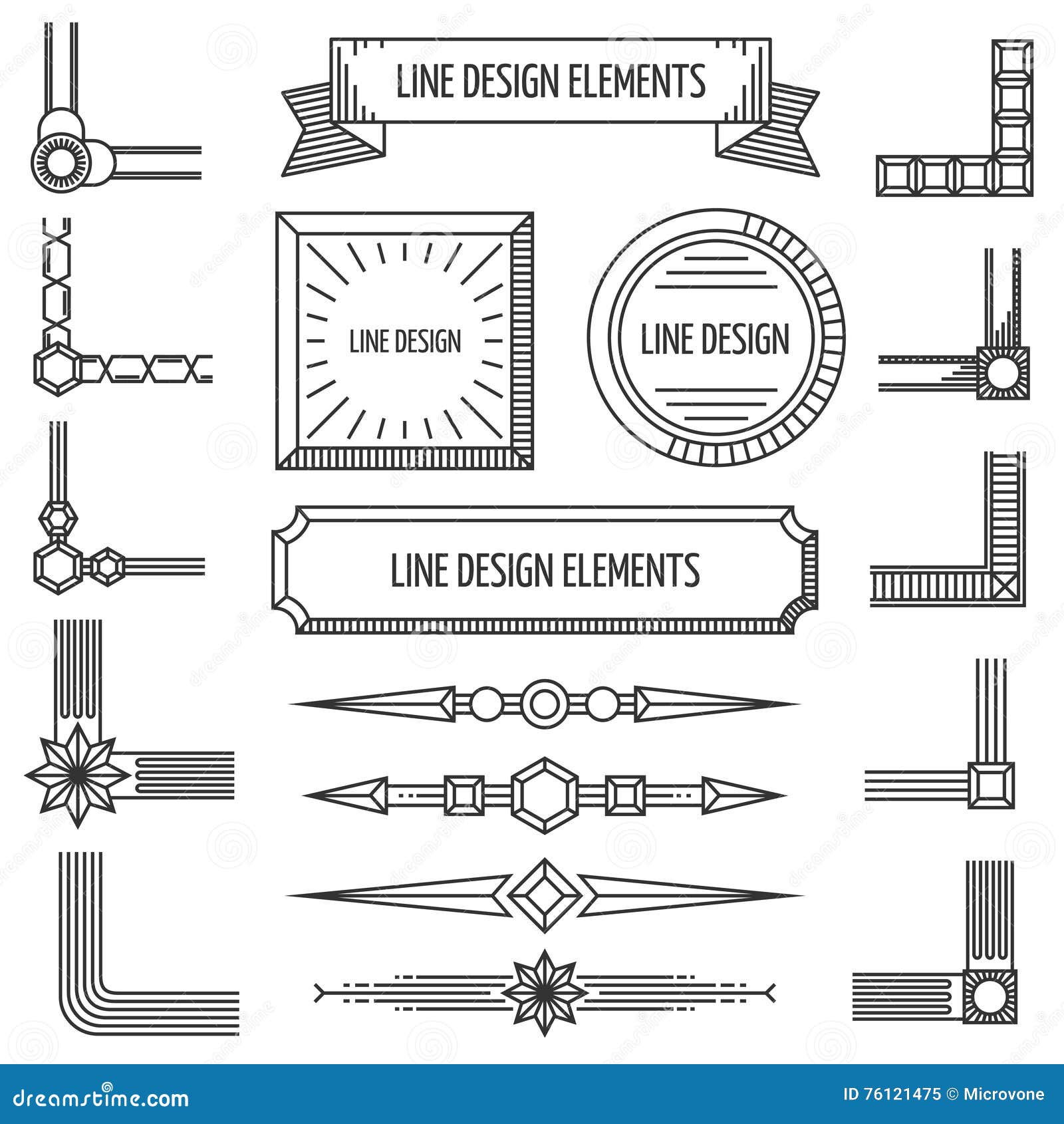 Retro Vector Linear Outline Design Elements Frames Corners Badges ...