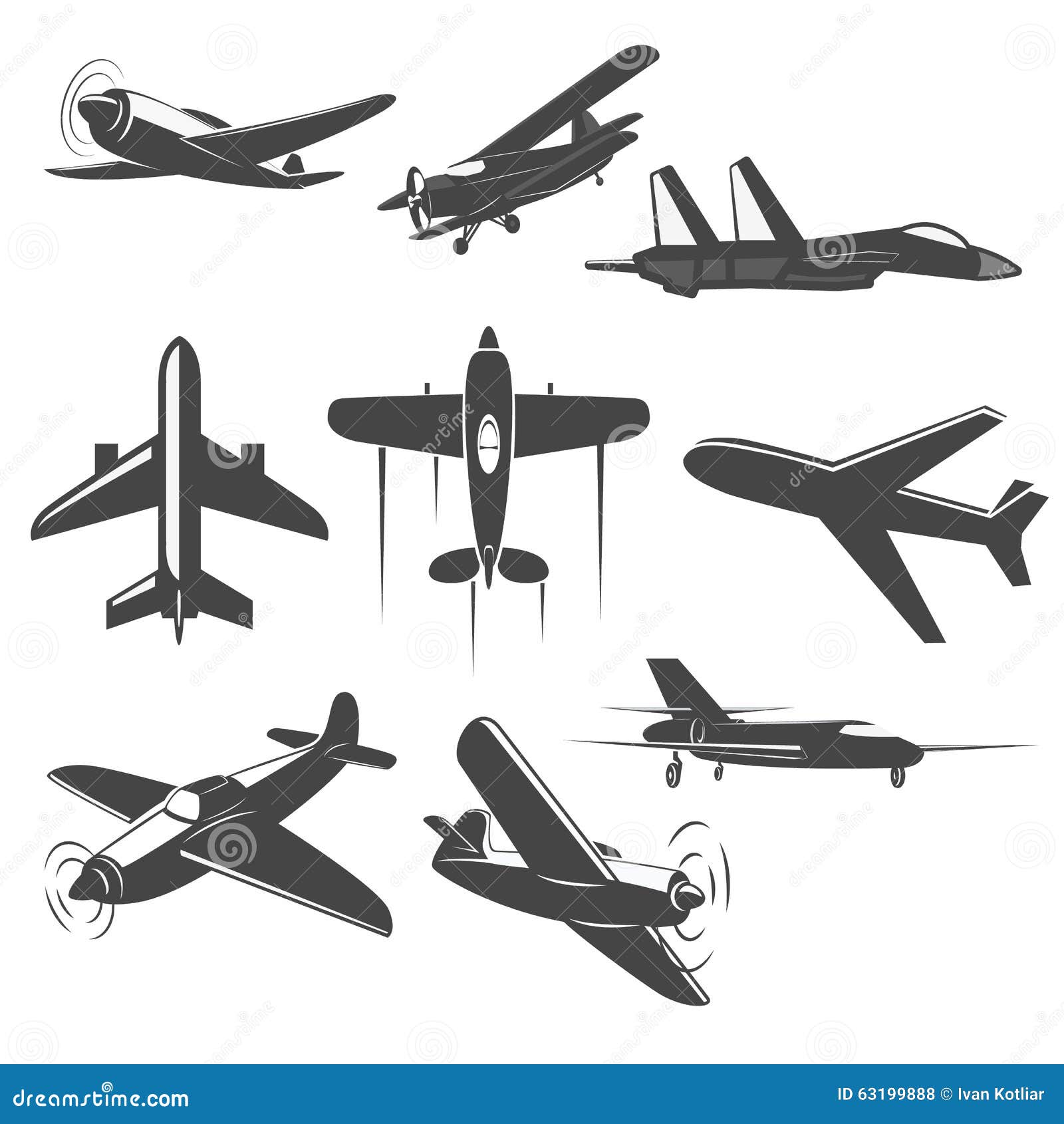 Retro Vector planes set. stock vector. Illustration of silhouette ...