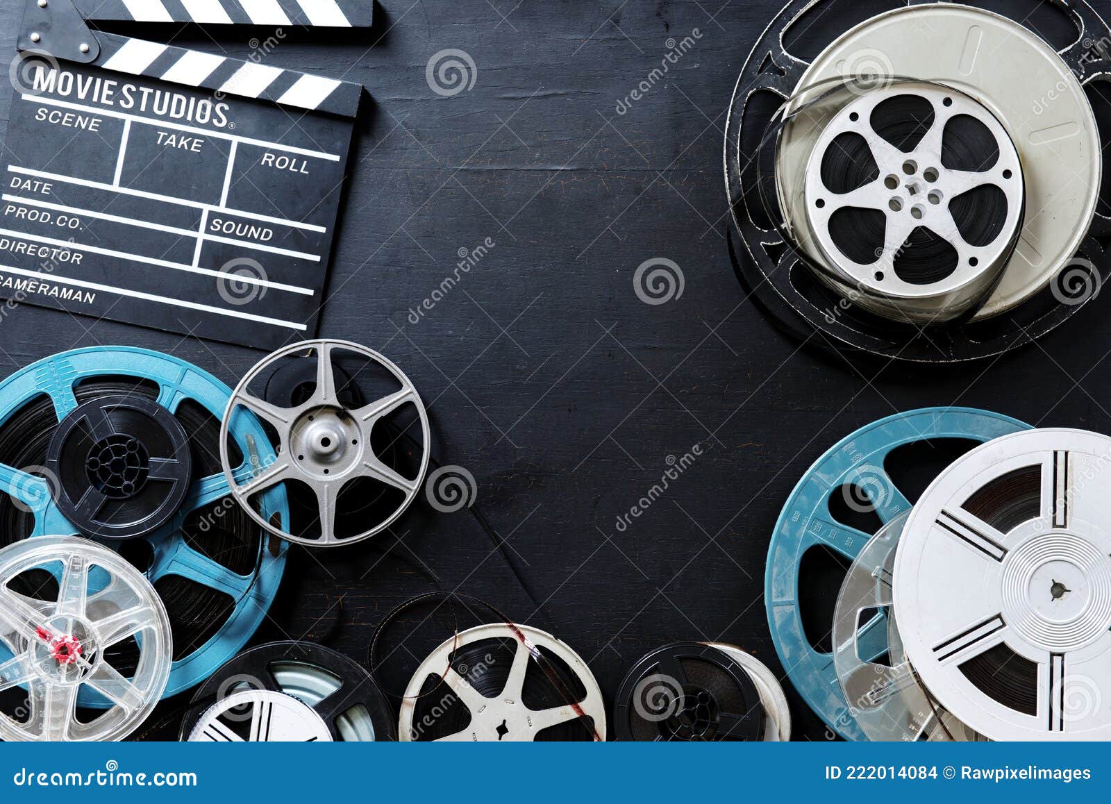Retro video film rolls stock photo. Image of slate, entertainment ...