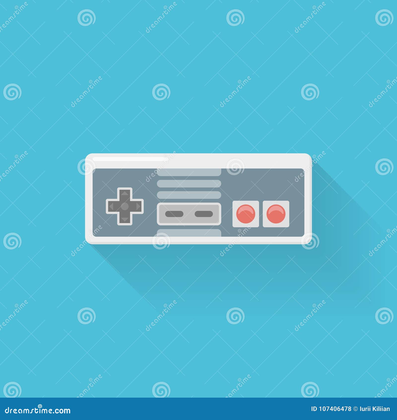 Retro Video Game Controller Flat Style Icon on Blue Background. Stock ...