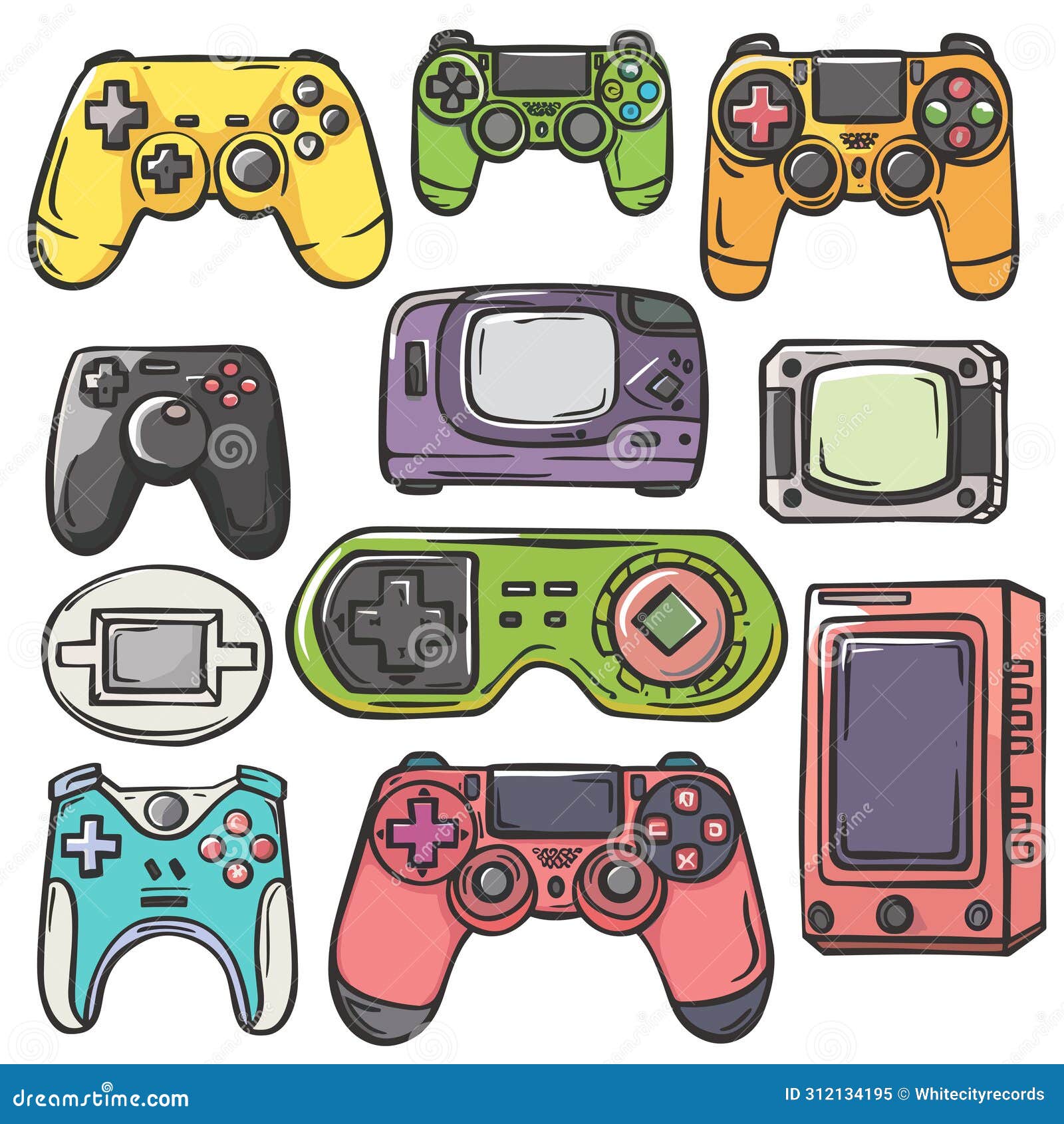 Retro Video Game Controller and Gamepad Icons Set. Vector Illustration ...