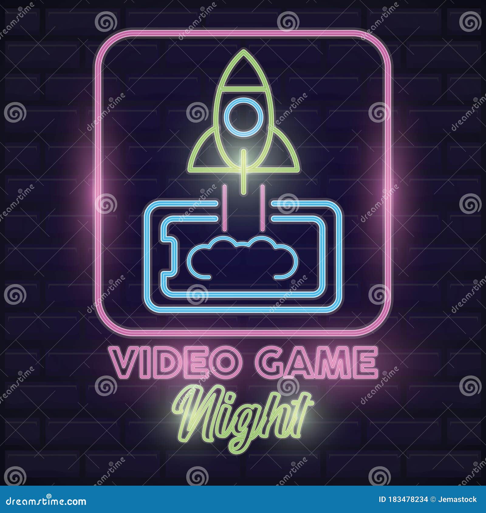 Retro Video Game Neon with Rocket Stock Vector - Illustration of ...