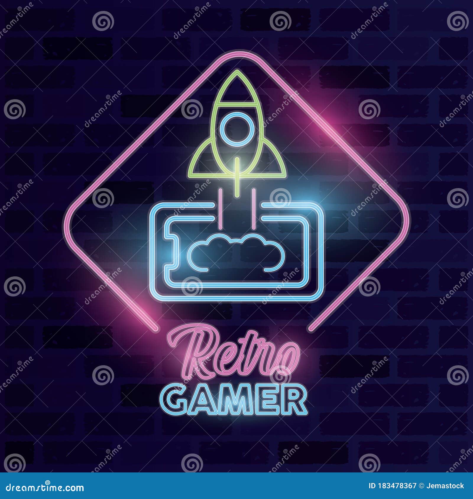 Retro Video Game Neon with Rocket Stock Vector - Illustration of ...