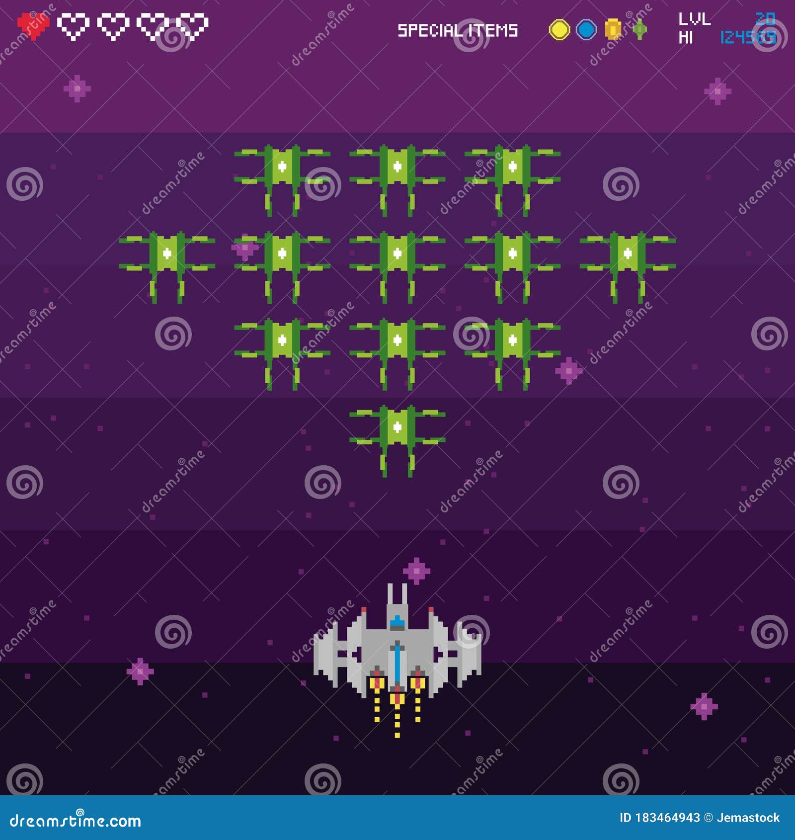 Retro Video Game Space Pixelated Scene Stock Image - Image of life ...