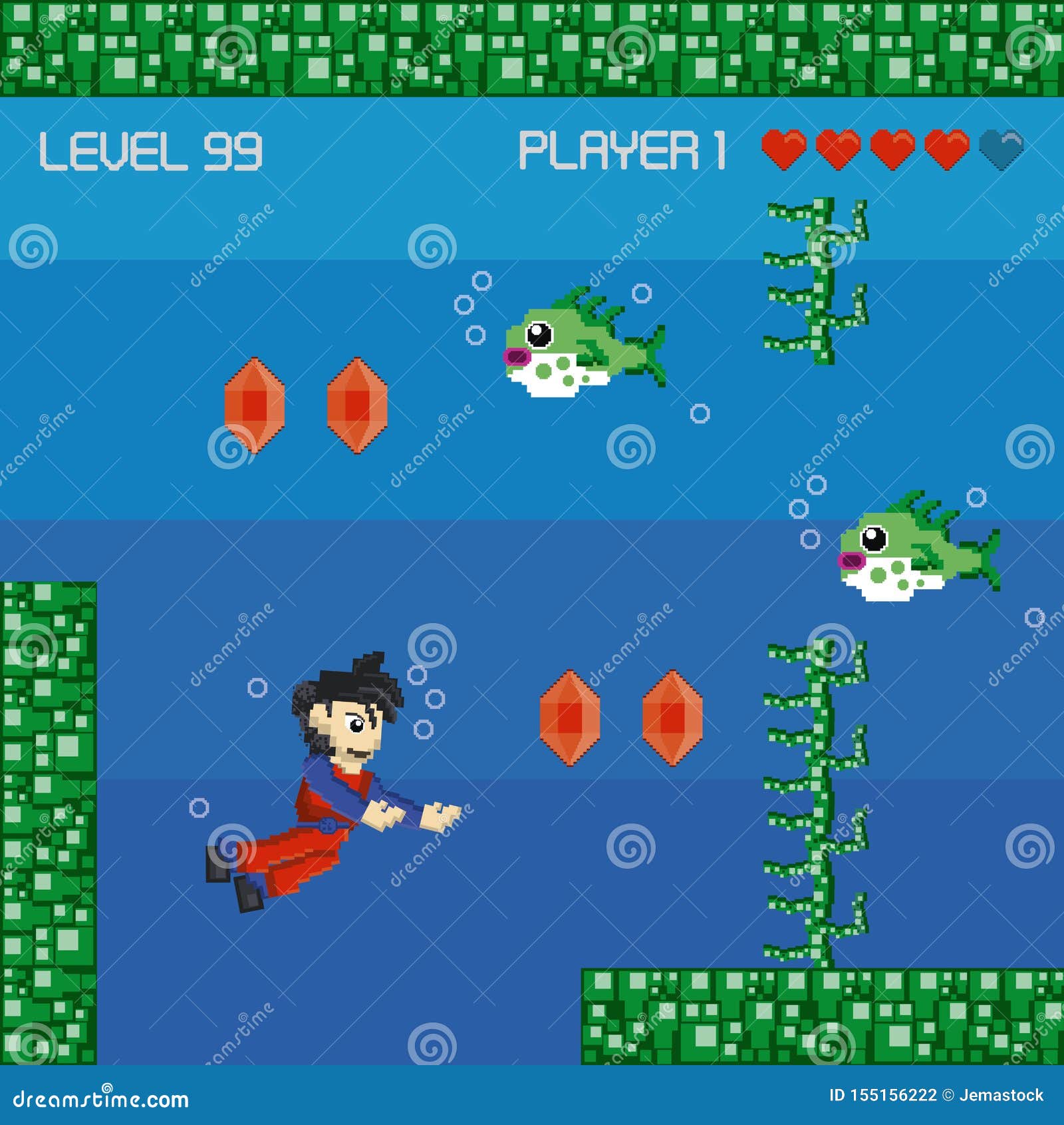 Retro Videogame Pixelated Scenery Vector Illustration | CartoonDealer ...