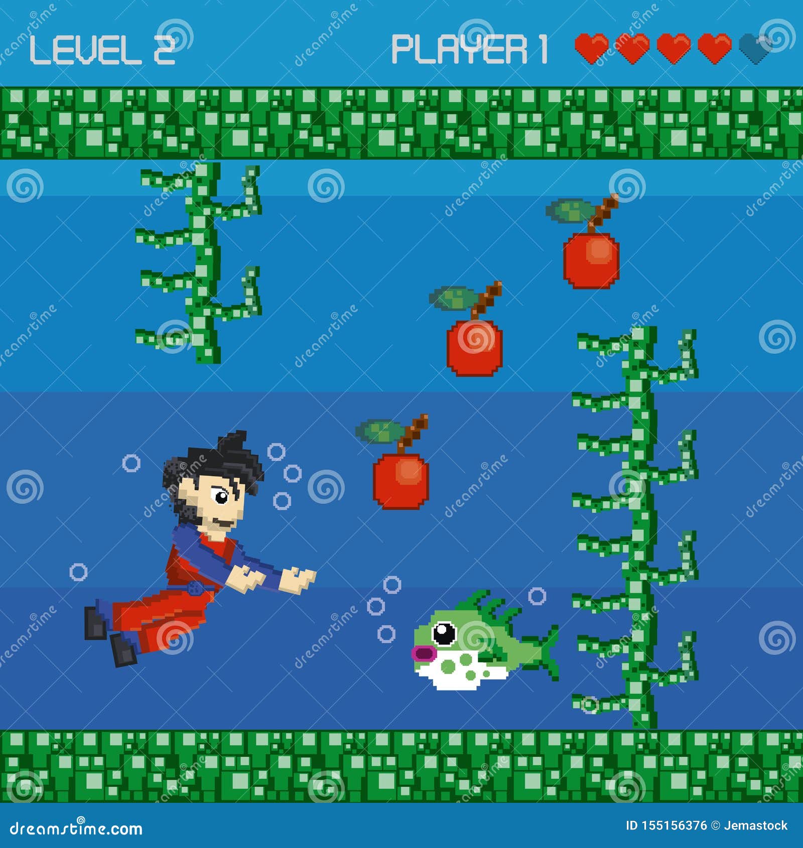 Retro Videogame Pixelated Scenery Stock Vector - Illustration of player ...