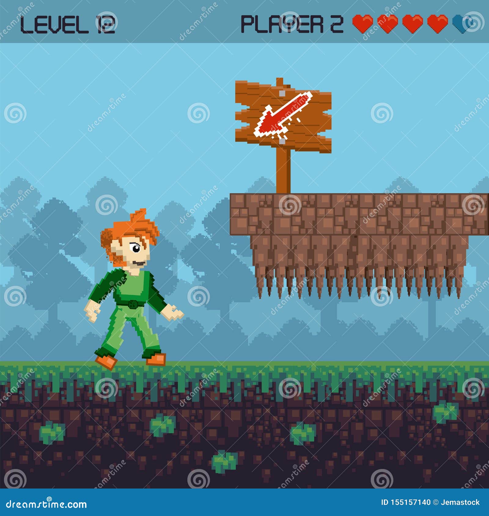 Retro Videogame Pixelated Scenery Stock Vector - Illustration of ...