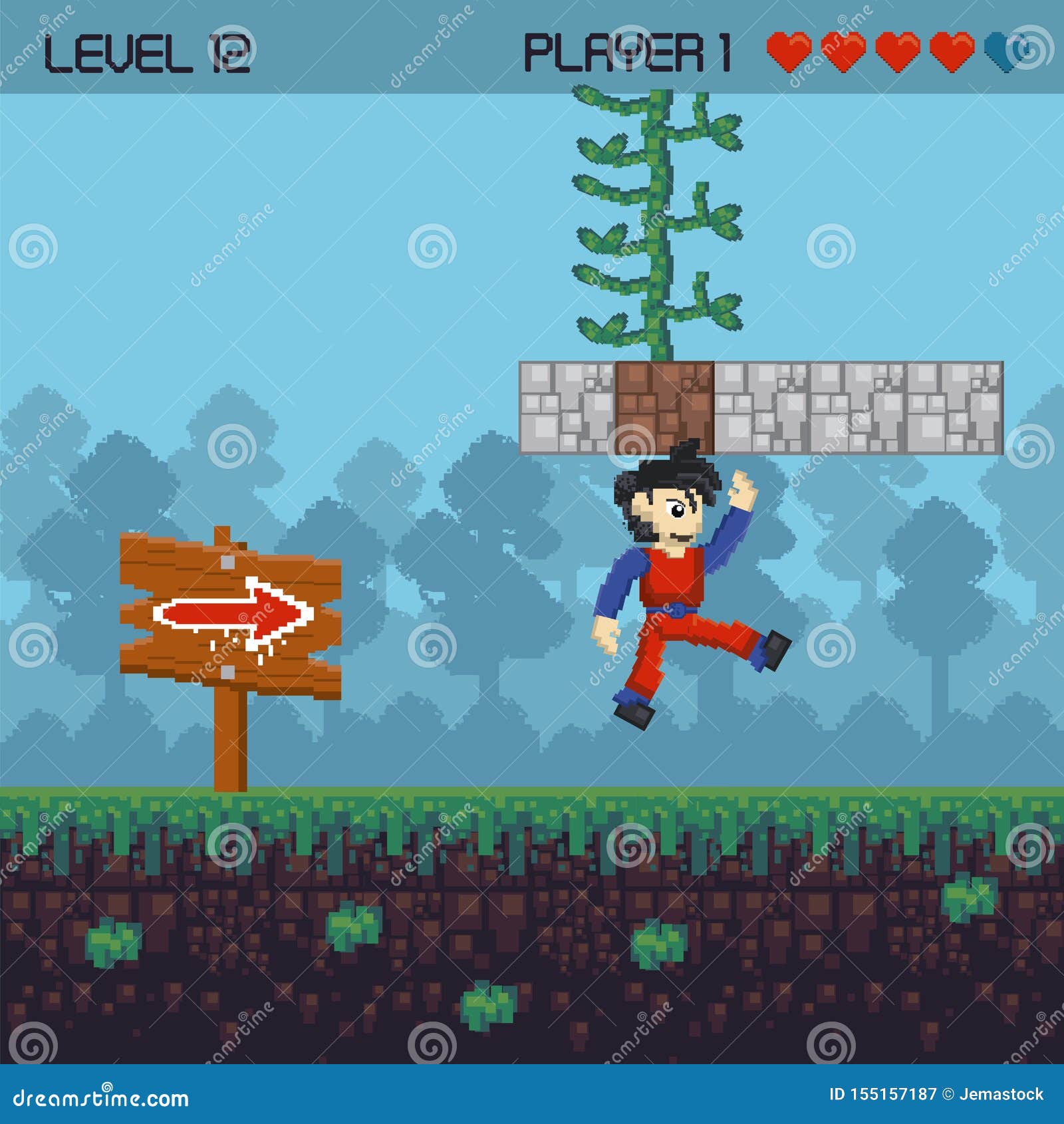 Retro Videogame Pixelated Scenery Stock Vector - Illustration of sign ...