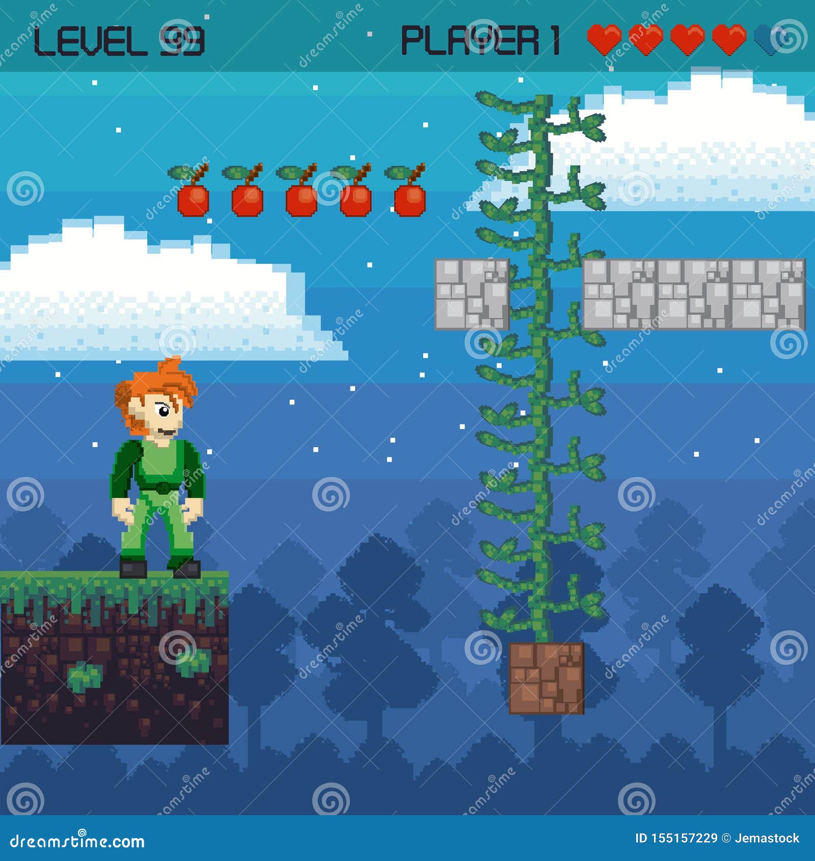 Retro Videogame Pixelated Scenery Stock Vector - Illustration of ...