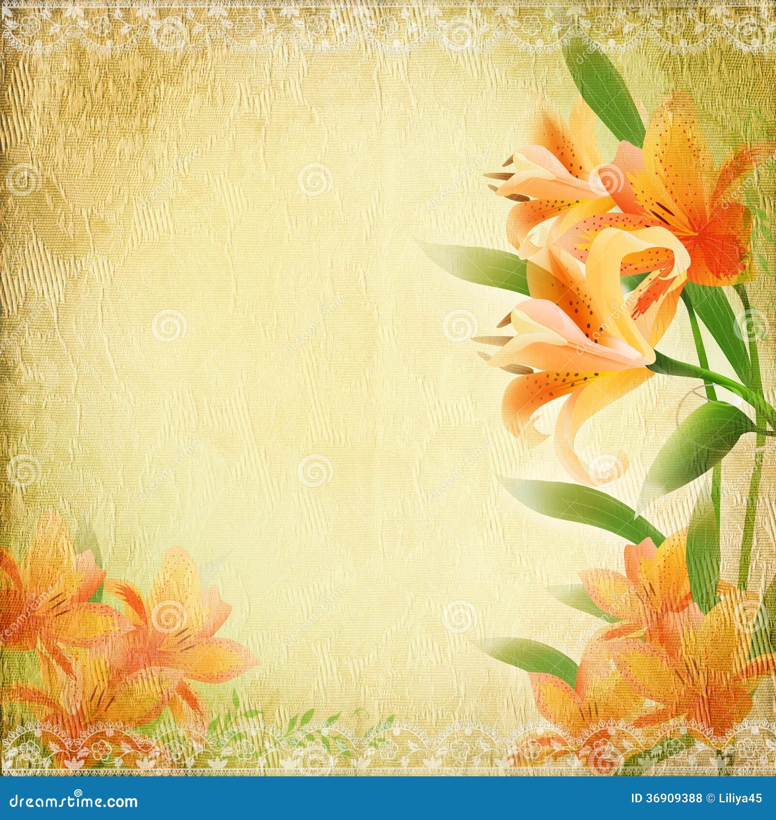 Retro Vintage Background with Lily. Stock Illustration - Illustration ...
