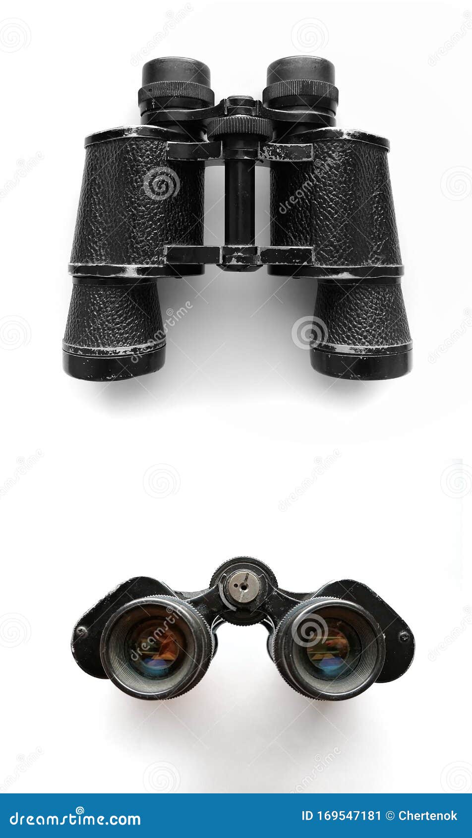 Retro Vintage Black Binoculars Isolated on White Background, Top and ...