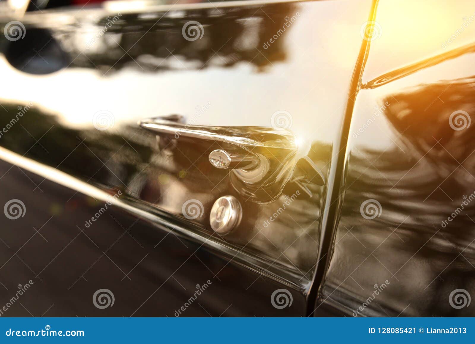 Retro Vintage Black Car. Car Door Handle Stock Image - Image of blue ...