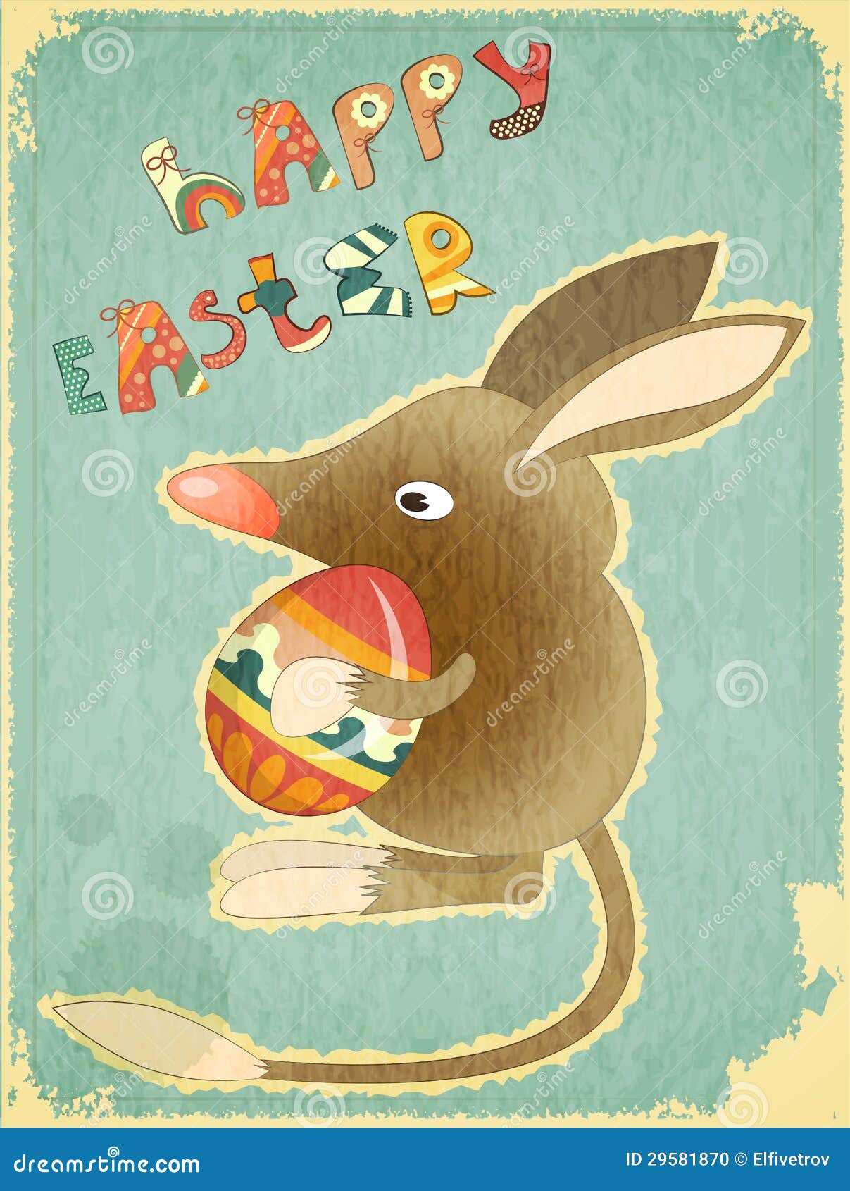 Retro Vintage Card with Easter Australian Bilby Stock Vector ...