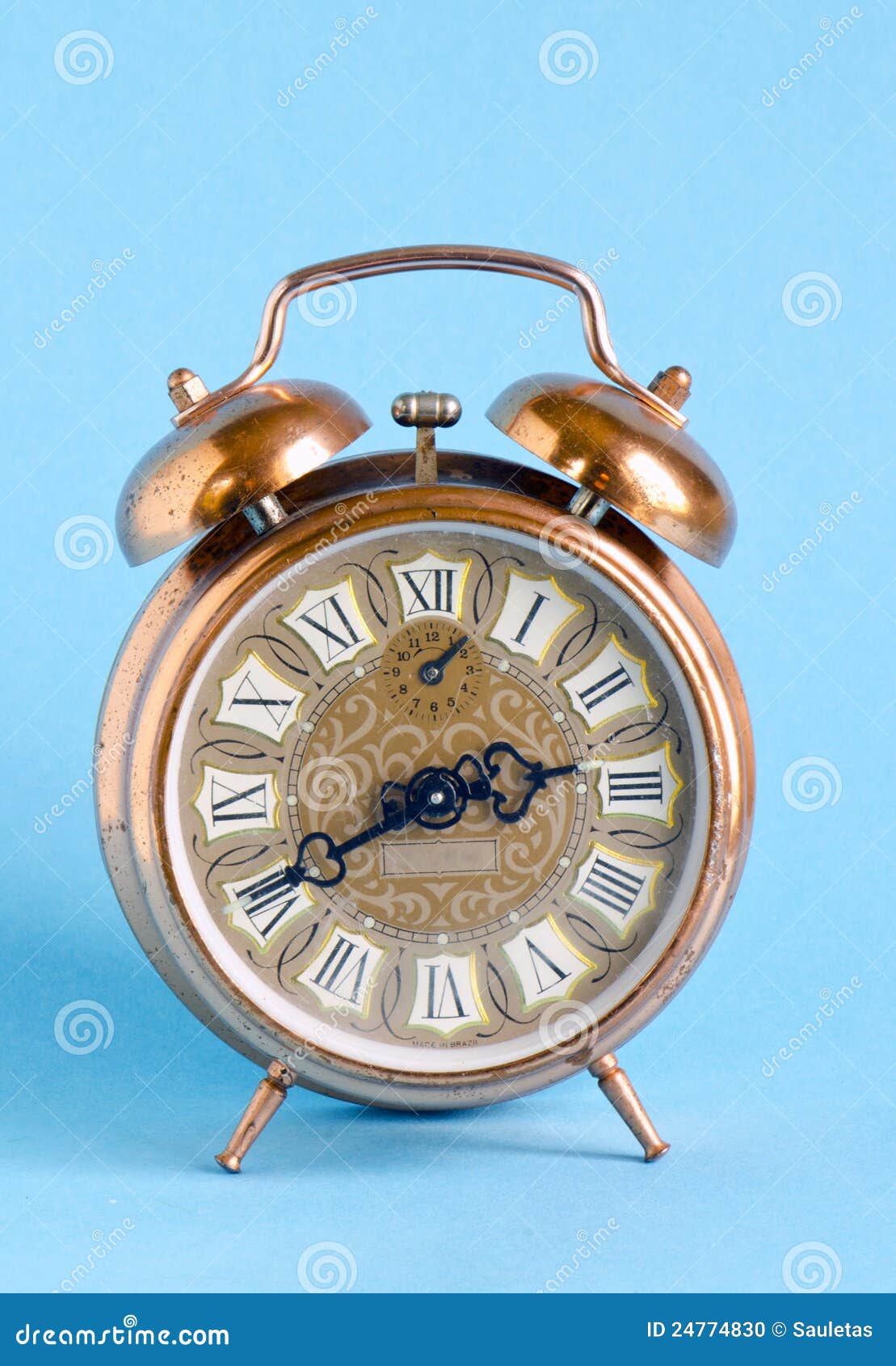 Retro Vintage Clock Roman Numbers Blue Background Stock Photo - Image ...