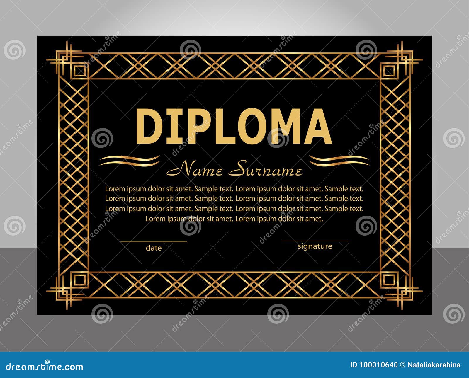 Retro Vintage Diploma. Golden and Black Template Stock Vector ...