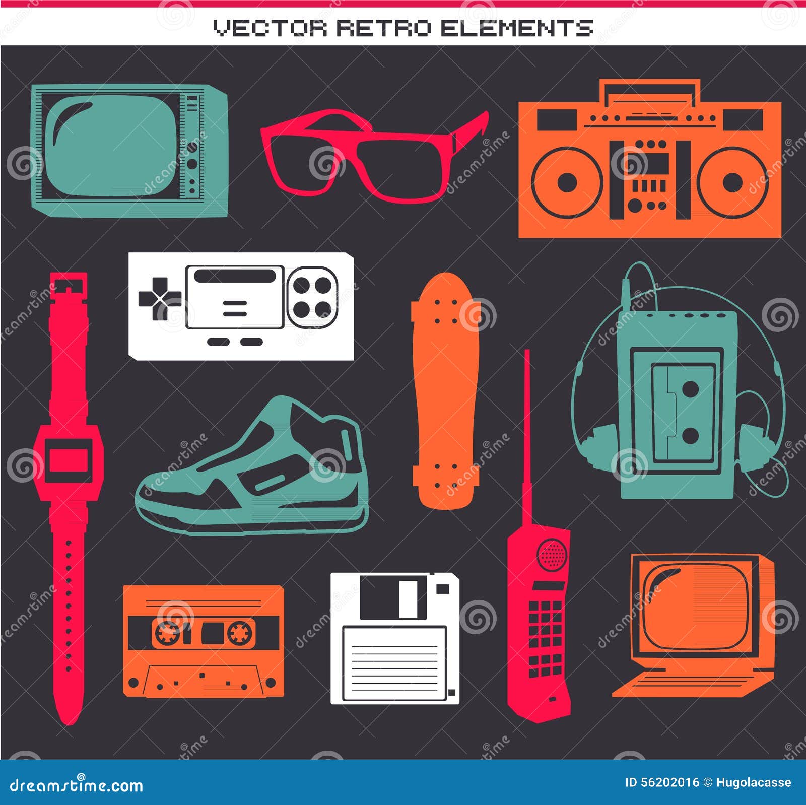 Retro 80 Vintage Elements Set Stock Vector - Illustration of fashion ...