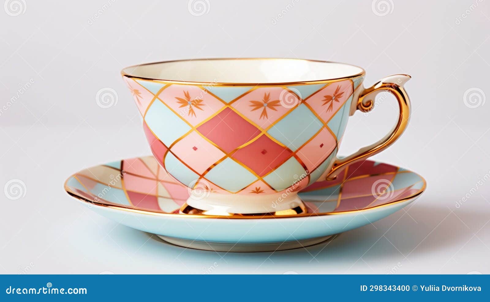 Retro Vintage Empty Cup with Floral Pattern. Side View. Light ...