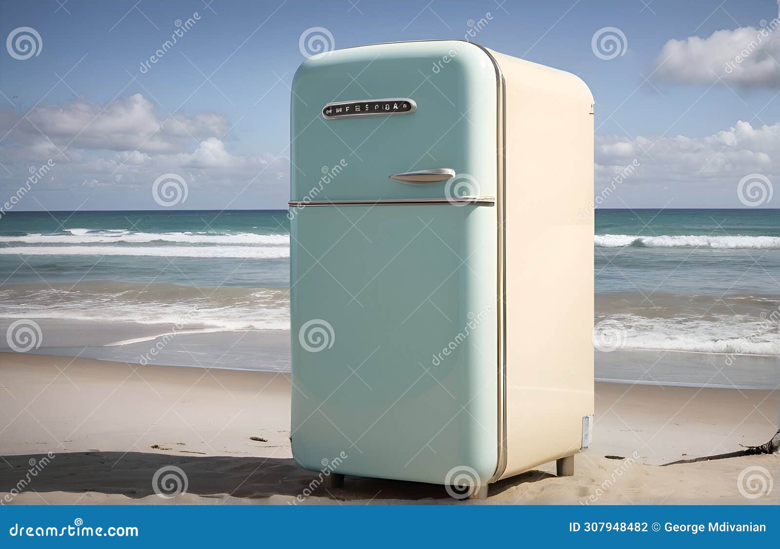 Retro Vintage Refrigerator on the Beach Stock Illustration ...