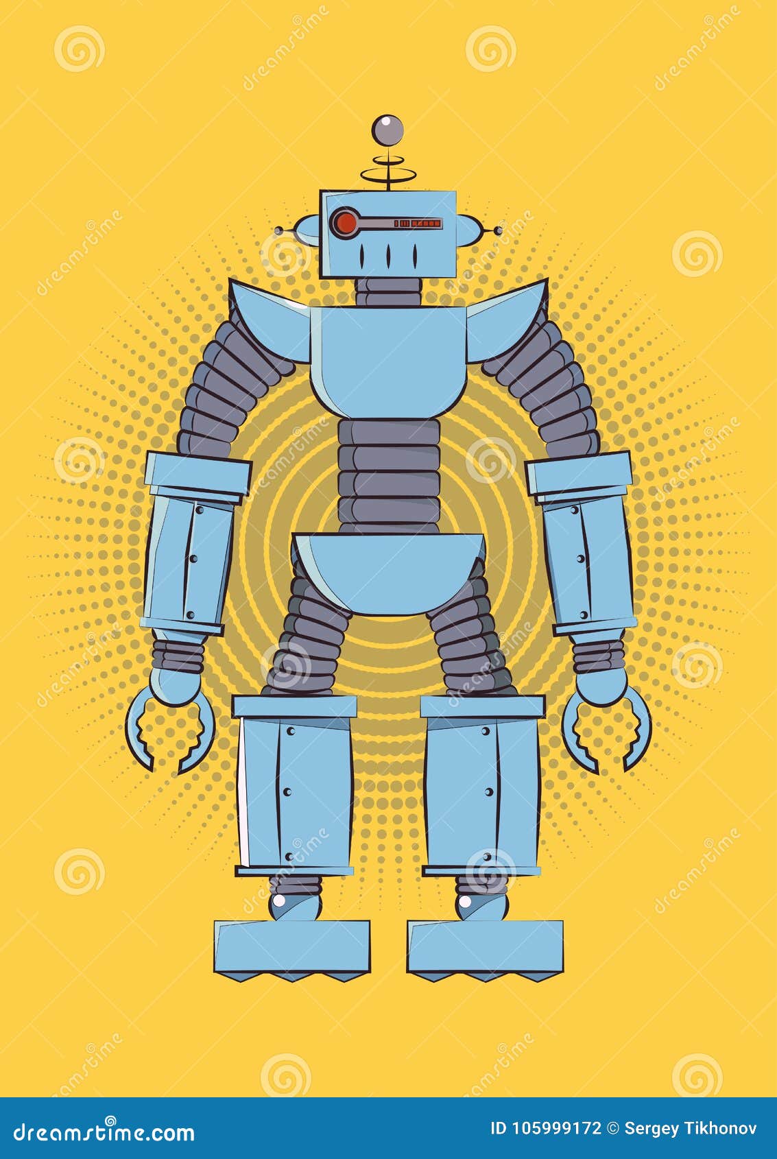 Retro Vintage Robot. Vector Illustration on Yellow Background Stock ...