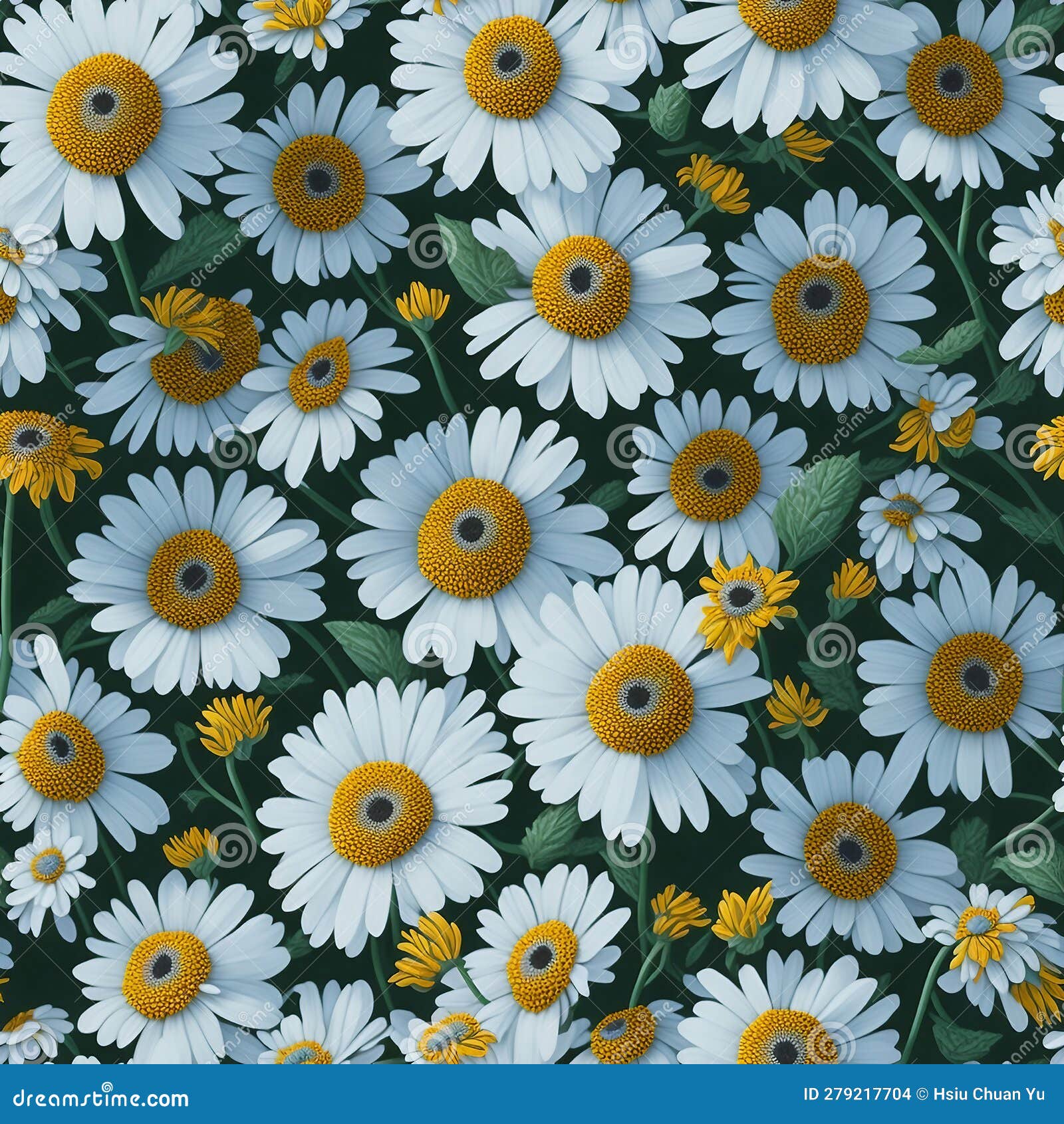 Retro Vintage Seamless Pattern of Botanic Garden Daisy Flowers, Created ...