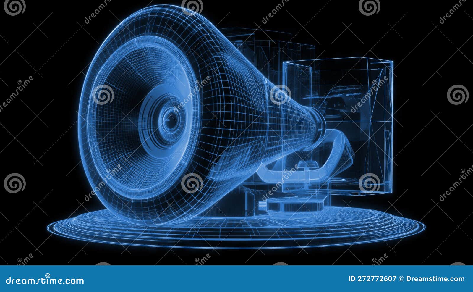 Retro Vintage Speaker in Glowing Wireframe Stock Illustration ...