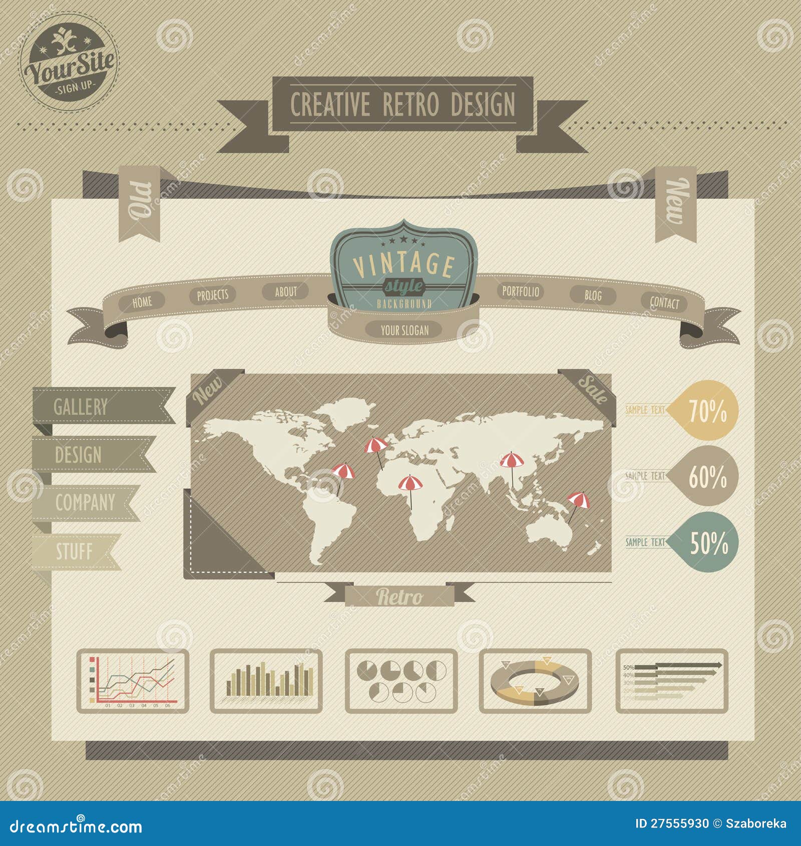 Retro Vintage Style Website Elements Stock Vector - Illustration of ...