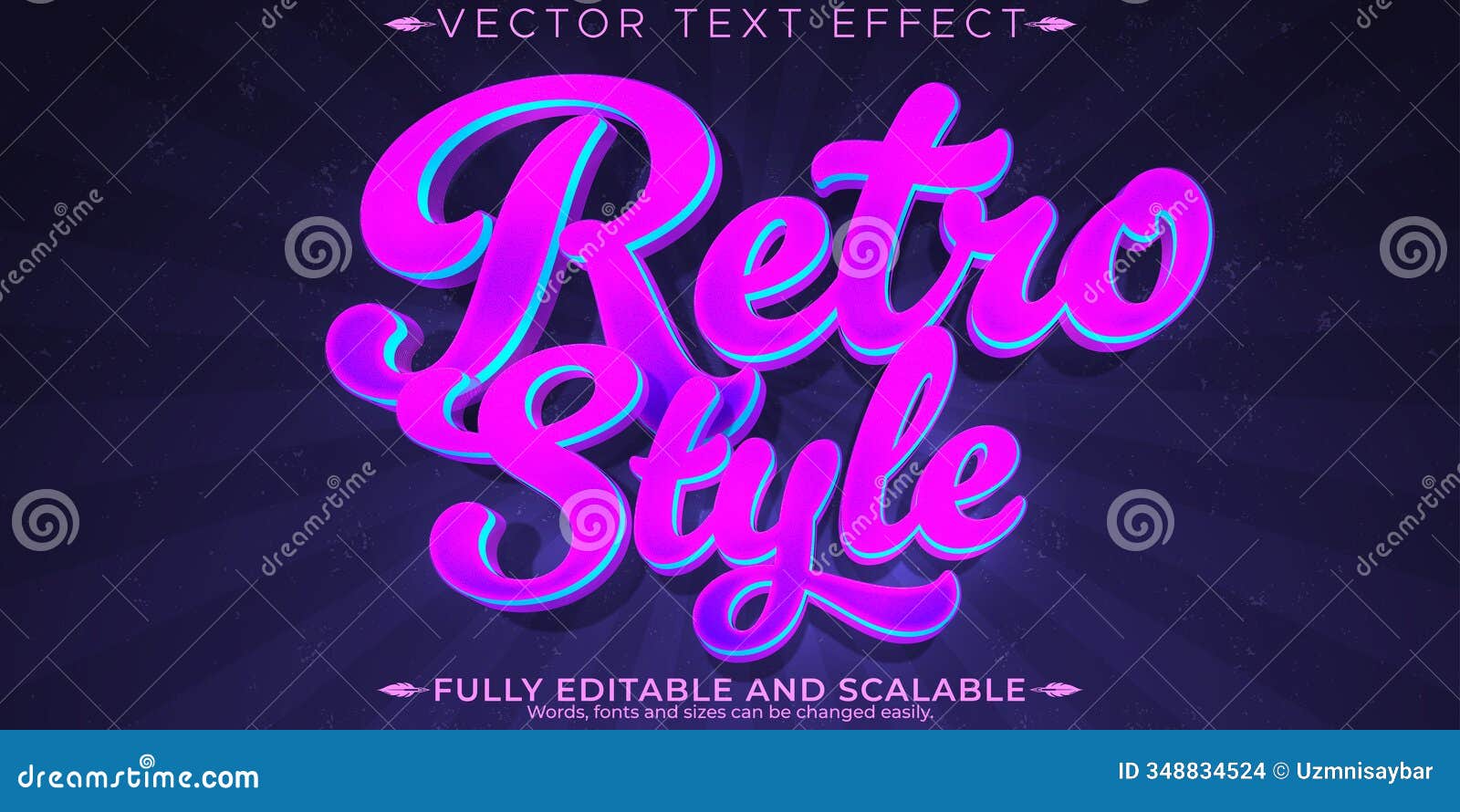 Retro Vintage Text Effect, Editable 70s and 80s Text Style Stock Vector ...