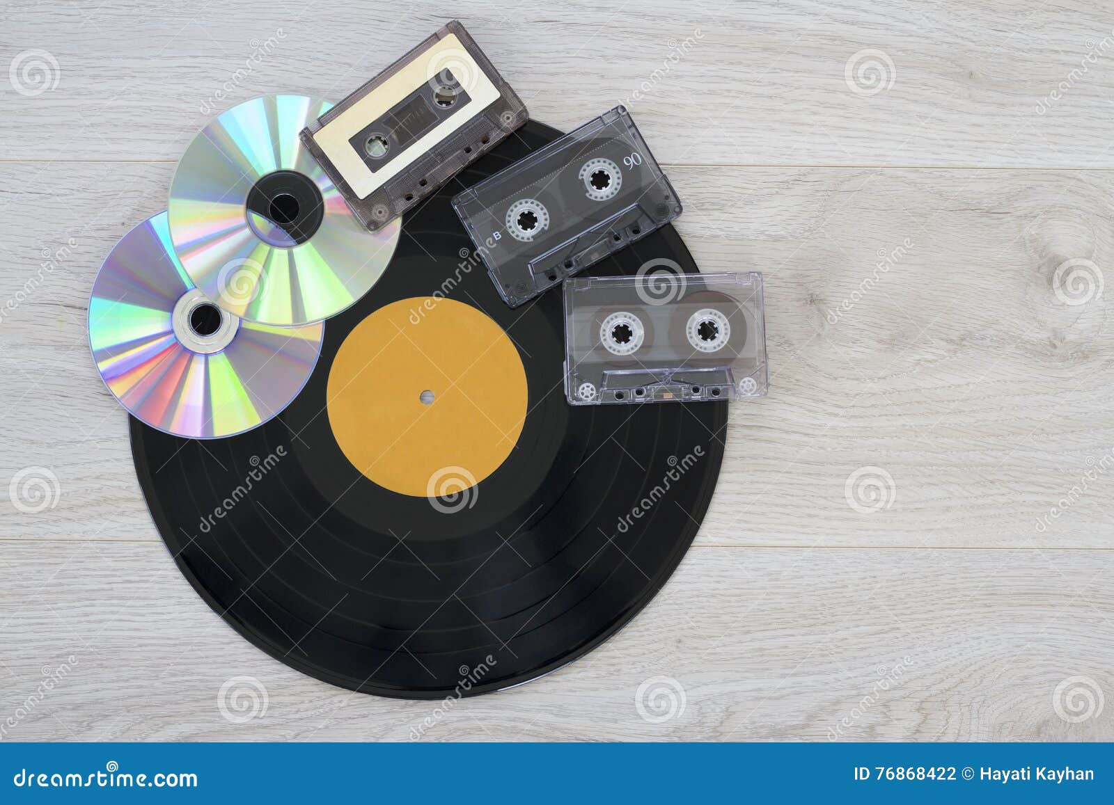 Retro, Vinyl Record Disc, Audio Cassette and Cd Stock Photo - Image of ...