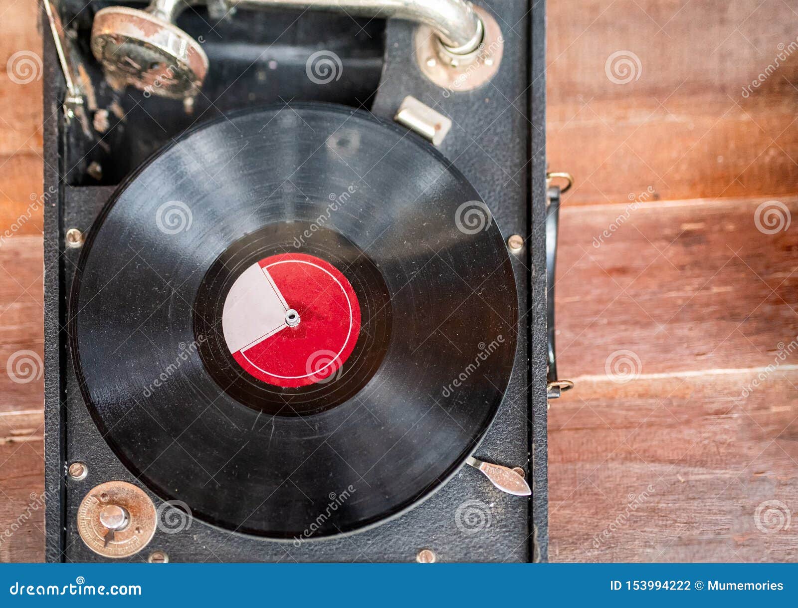 Retro Vinyl Record Disk Player in Old Box Stock Photo - Image of flat ...