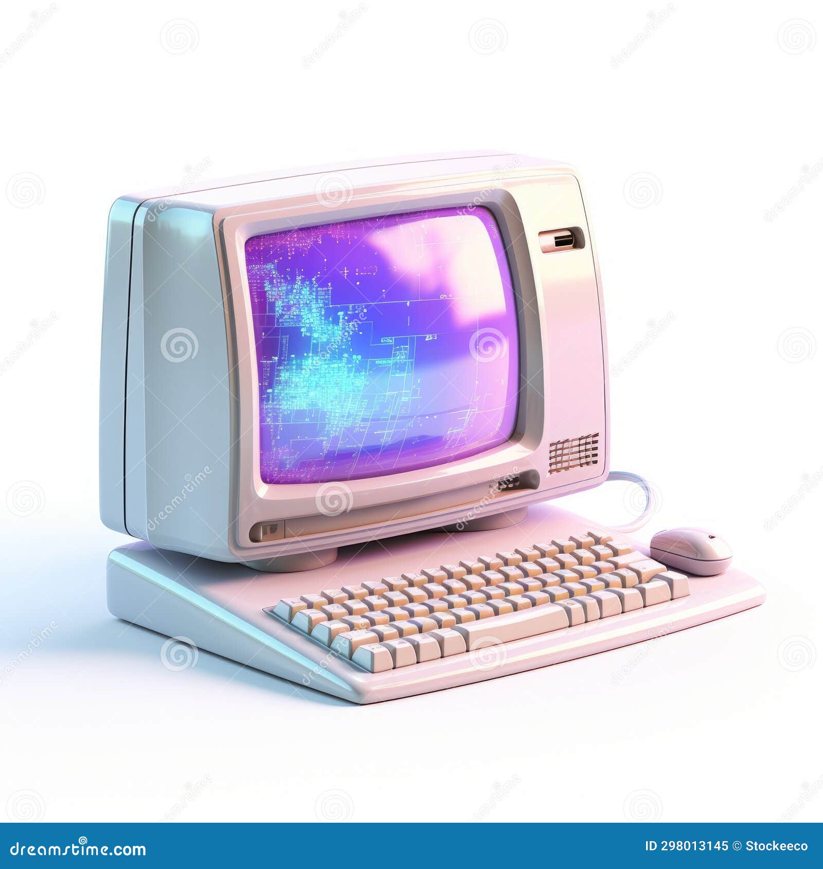 Retro Visuals: a White Computer with Purple Lights Stock Illustration ...