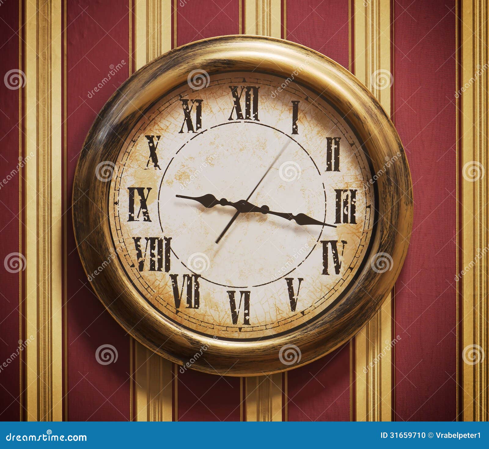 Retro Wall Clock and Striped Wallpaper Stock Photo - Image of gotic ...