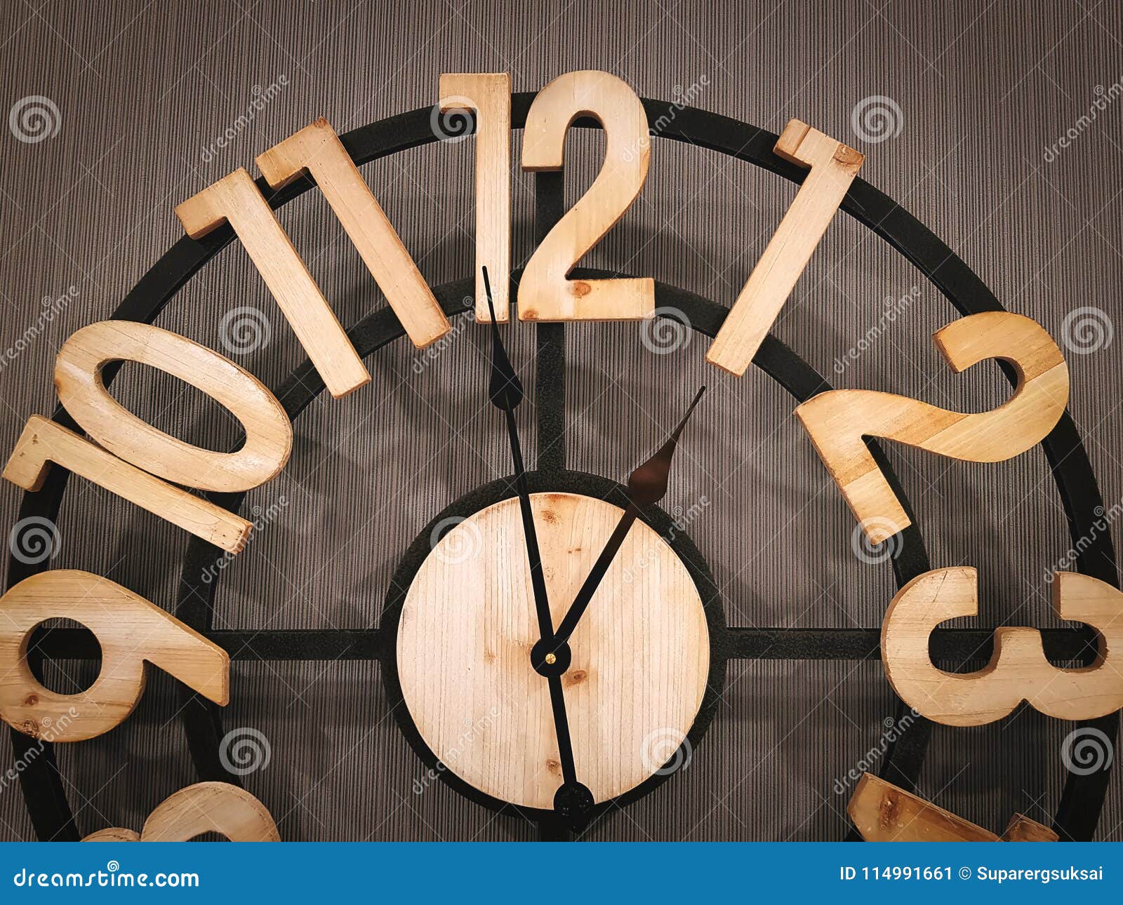 Retro Wall Clock with Wooden Numbers Stock Image - Image of vintage ...