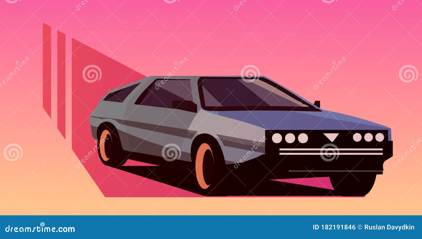 Retro Wave Car in 80s Style. Vector Retrowave Stock Illustration ...