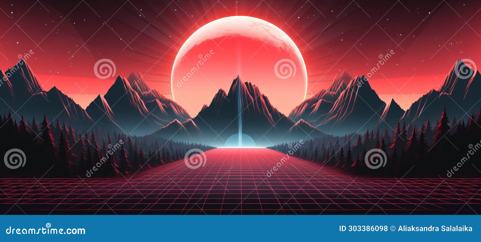 Retro Wave Nature Background with Vibrant Synthwave Motifs for Artwork ...