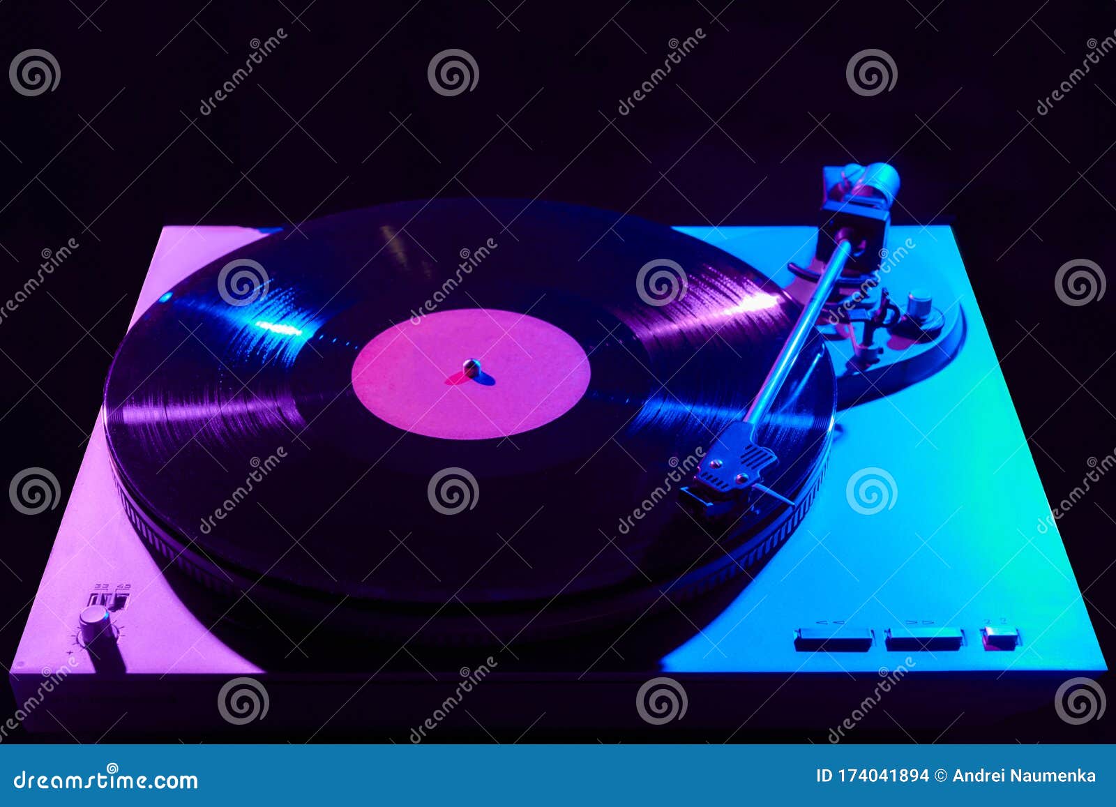Retro Wave, 80s. Record Player with Neon Light. Vinyl Analog Turntable ...
