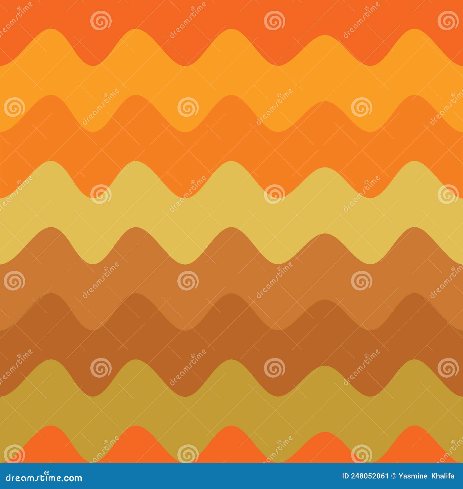 Abstract Retro 70s Waves Seamless Pattern in Ochre, Orange, Amber ...